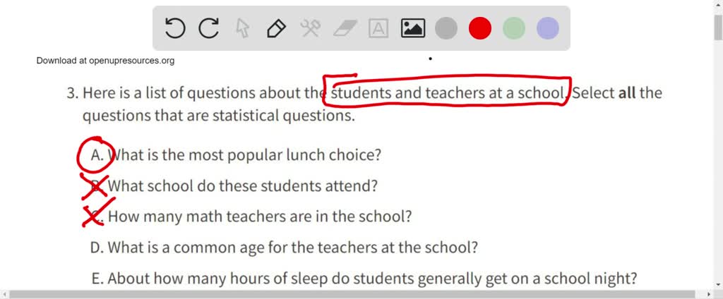SOLVED:Here is a list of questions about the students and teachers at a ...