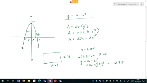 SOLVED:A rectangle is inscribed with its base on the x axis and its ...