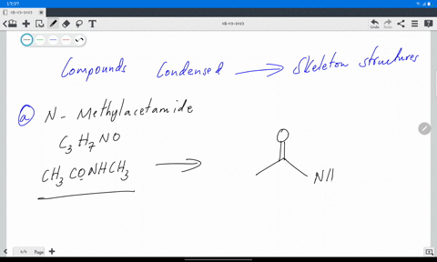 SOLVED:Convert the following condensed formulas into skeletal structures. a. CH3 CONHCH3 b. CH3 ...