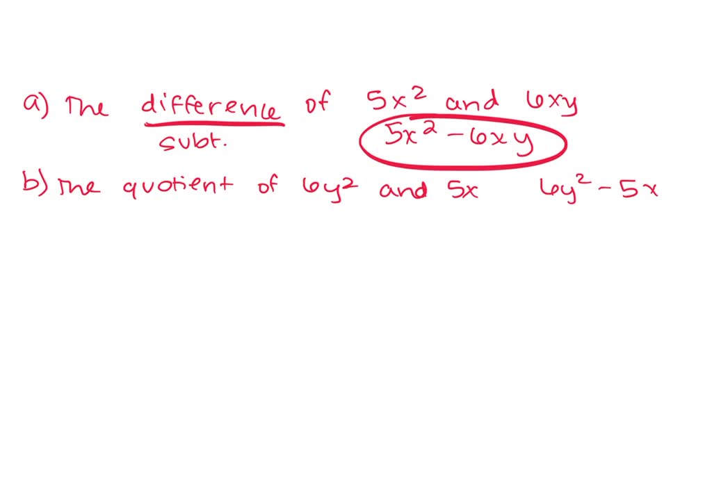 SOLVED:In the following exercises, translate the phrases into algebraic ...