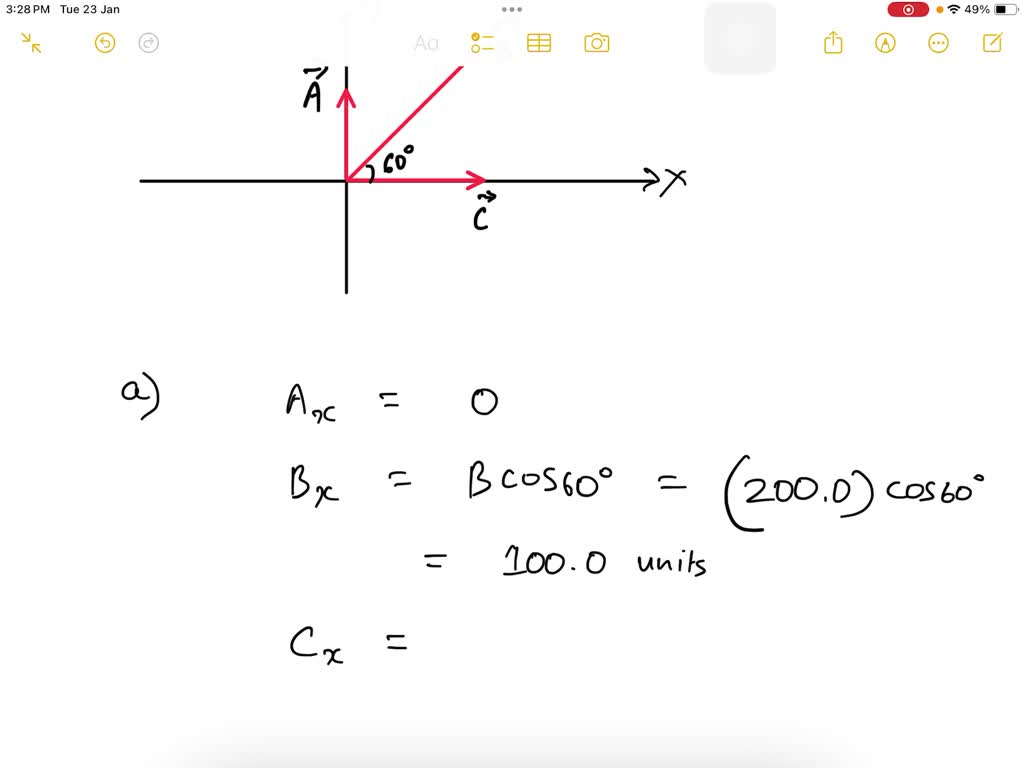 Vector 𝐀 points along the +y axis and has a magnitude of 100.0 units ...