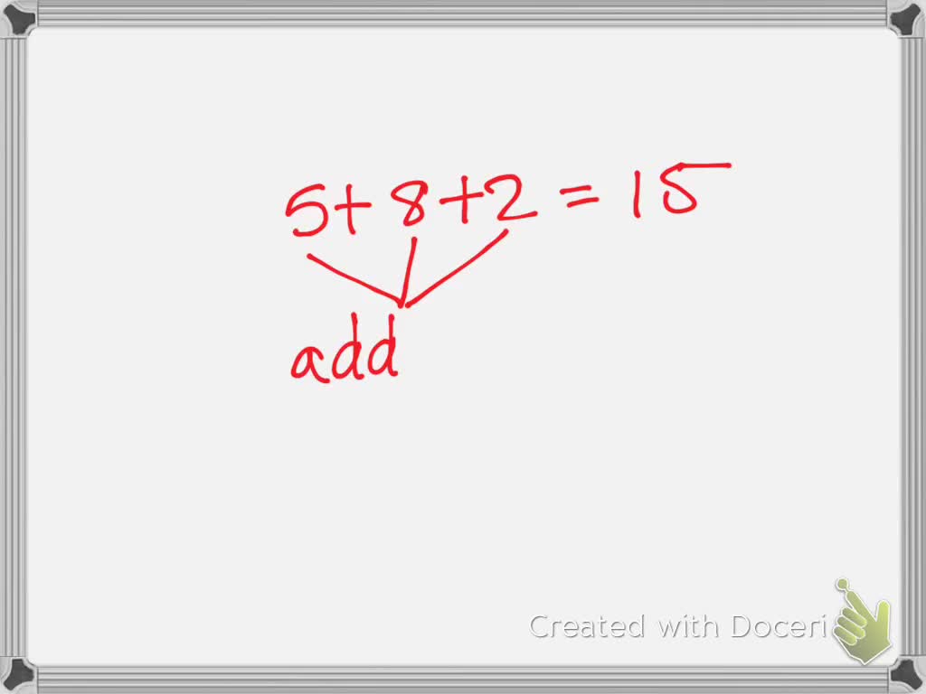 SOLVED:Identify the addends and the sum. 5+8+2=15