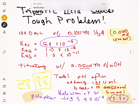 SOLVED:In the titration of 100.0 mL of a 0.0500 M solution of acid H3 A ...