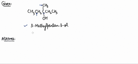SOLVED:Draw the structures of the two different alkenes from which 3 -methylpentan- 3 -ol, shown ...
