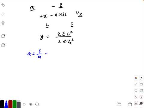 A particle of mass m and charge e is moving along the x-axis with speed ...