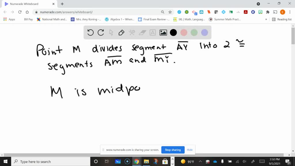 SOLVED:A midpoint divides a segment into two congruent segments. Point ...