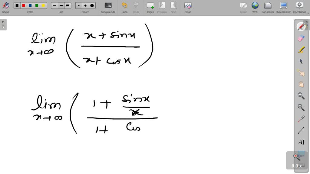 ⏩SOLVED:Trigonometric Limit Evaluate: limx →∞((x+sinx)/(x+cosx)) | Numerade
