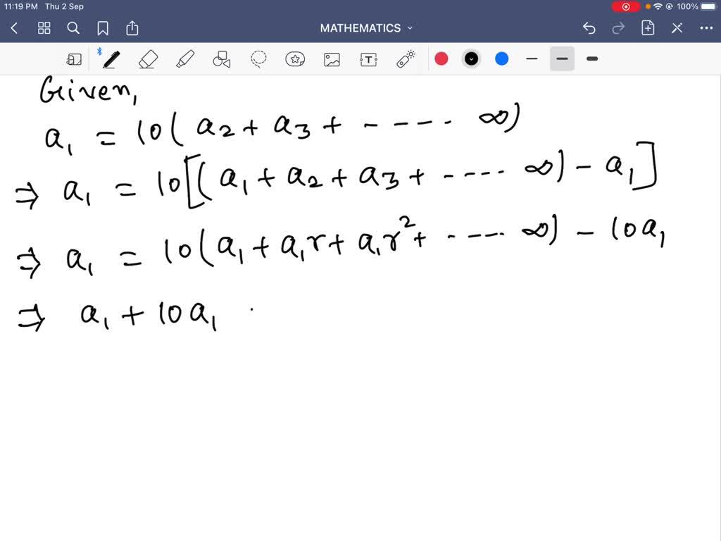 SOLVED:If in an infinite GP, first term is equal to 10 times the sum of ...