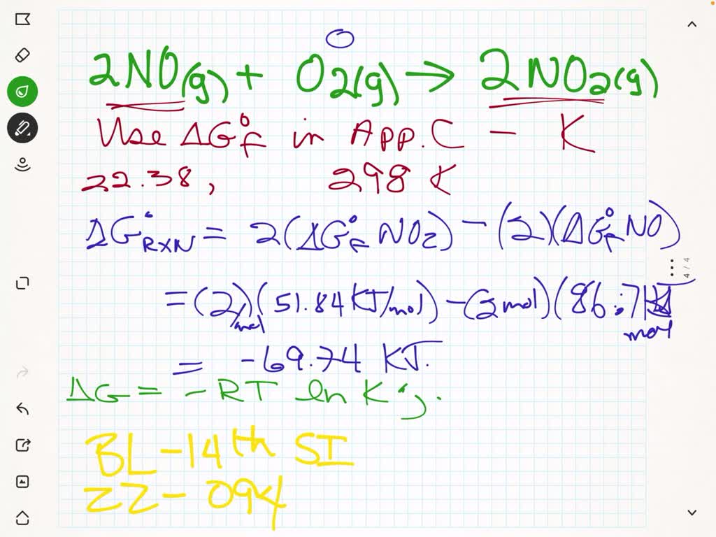 SOLVED:Using ΔGf^∘ for NO and NO2, from Appendix C, calculate the equilibrium constant for the ...