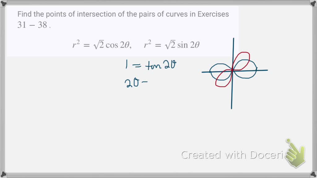 SOLVED:Find the points of intersection of the pairs of curves in Exercises 31-38 . r^2=√(2) cos2 ...