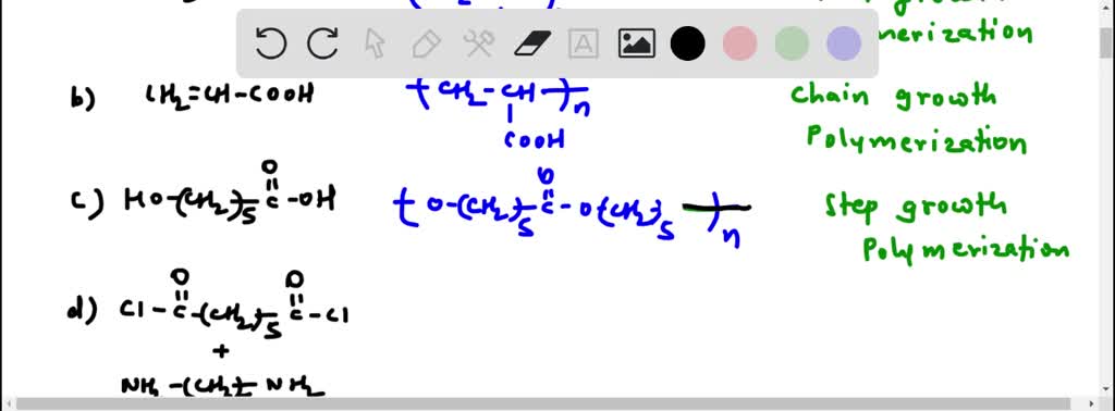 SOLVED:Draw short segments of the polymers obtained from the following ...
