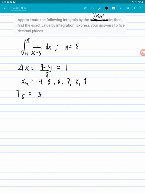 SOLVED:Approximate the following integrals by the trapezoidal rule; then, find the exact value ...