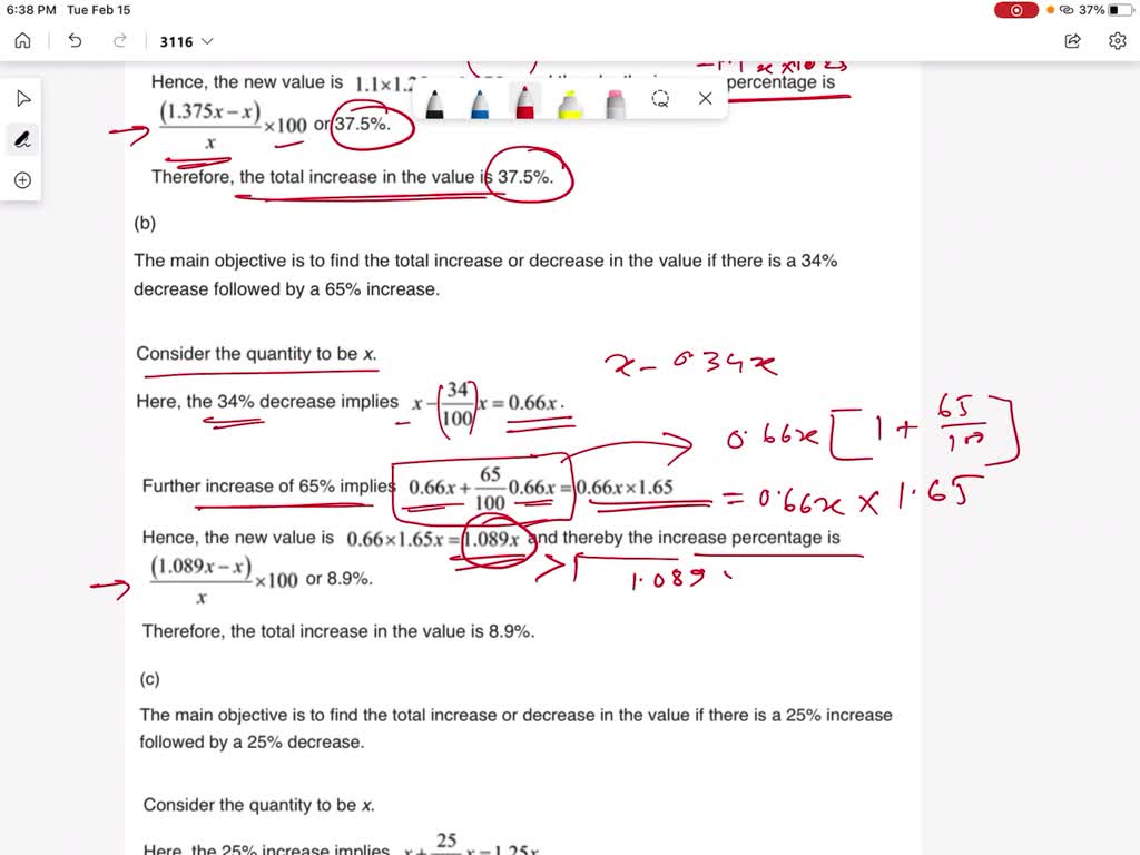 Find the single percentage increase or decrease equivalent to (a) a 10 ...