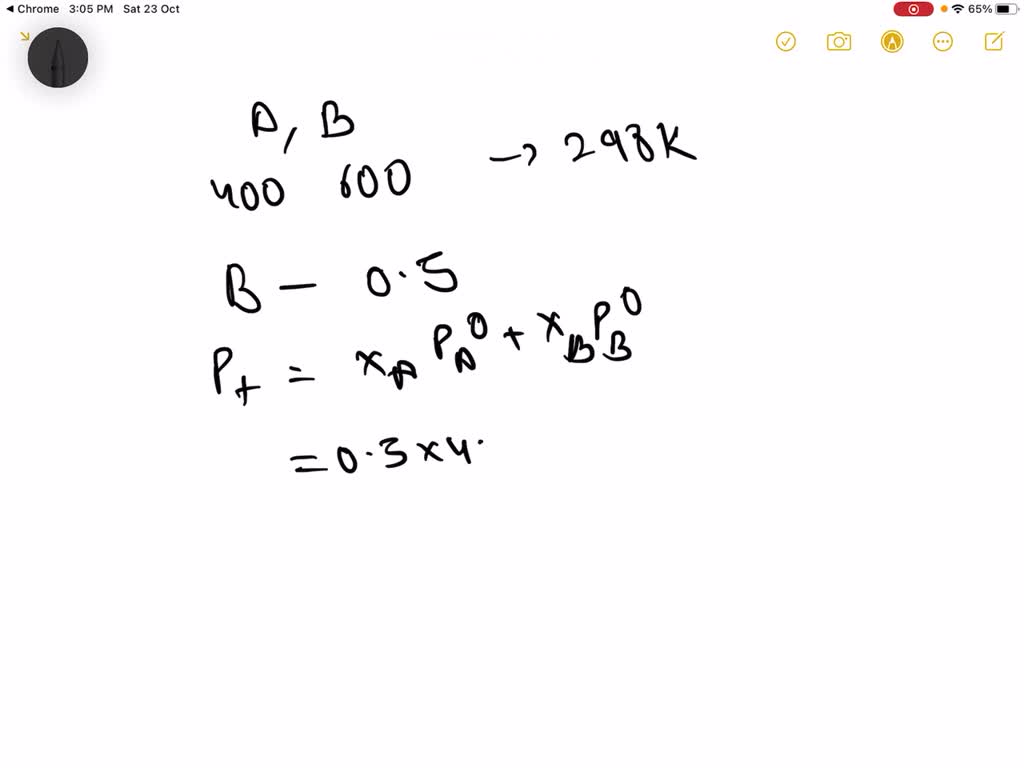 SOLVED:The vapour pressures of pure liquids A and B are 400 and 600 mmHg, respectively at 298 K ...