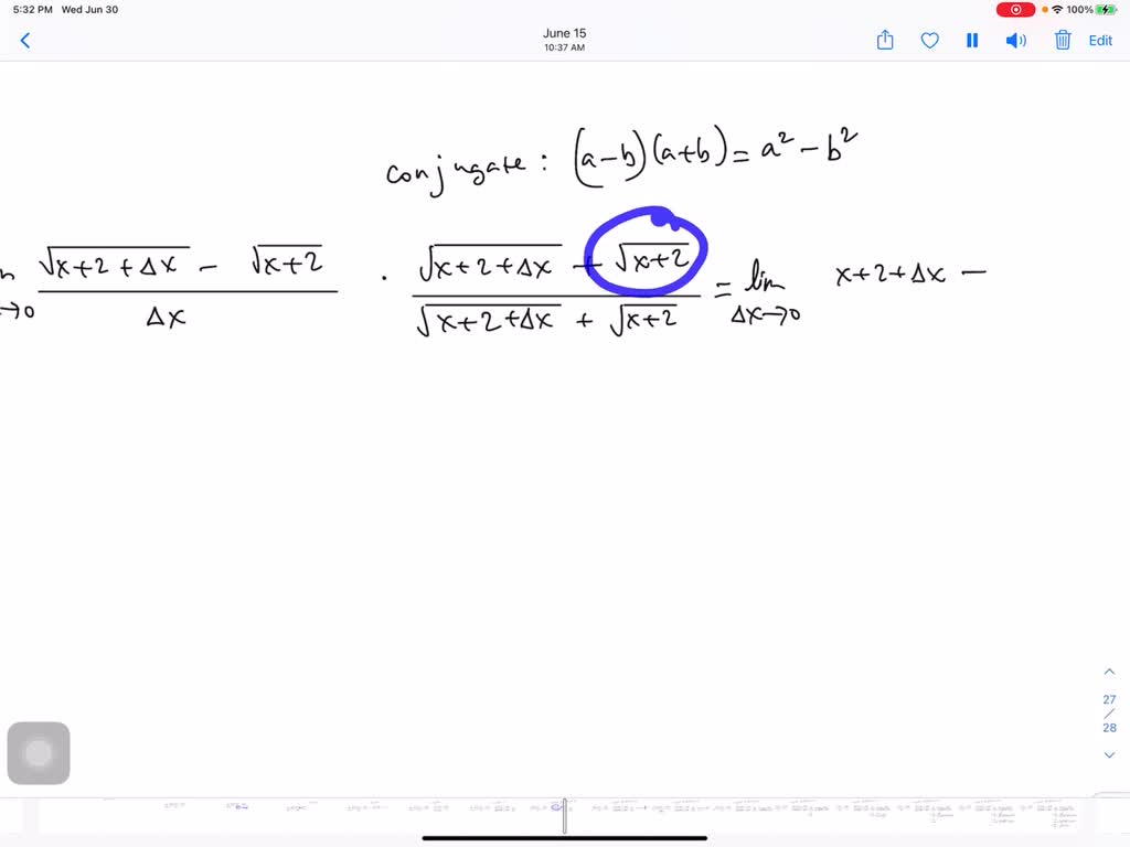 SOLVED:Find the limit (if it exists). limΔx →0 (√(x+2+Δx)-√(x+2))/(Δx)