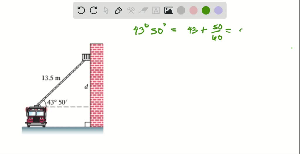 SOLVED:Solve each problem involving triangles. A 13.5 -m fire truck ...