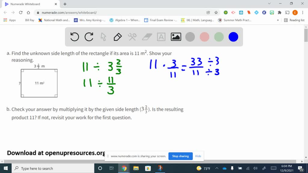 SOLVED:a. Find the unknown side length of the rectangle if its area is ...