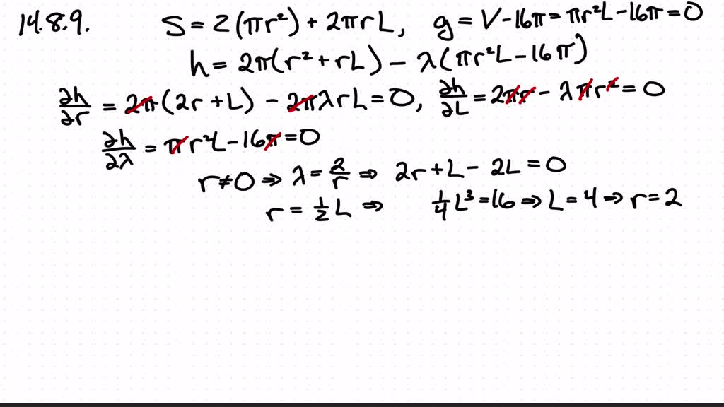 SOLVED:Minimum surface area with fired volume Find the dimensions of the closed right circular ...