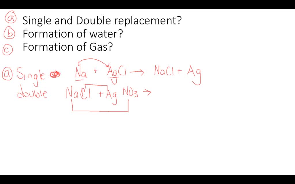 SOLVED:a. Give two examples each of a single-displacement reaction and of a double-replacement ...