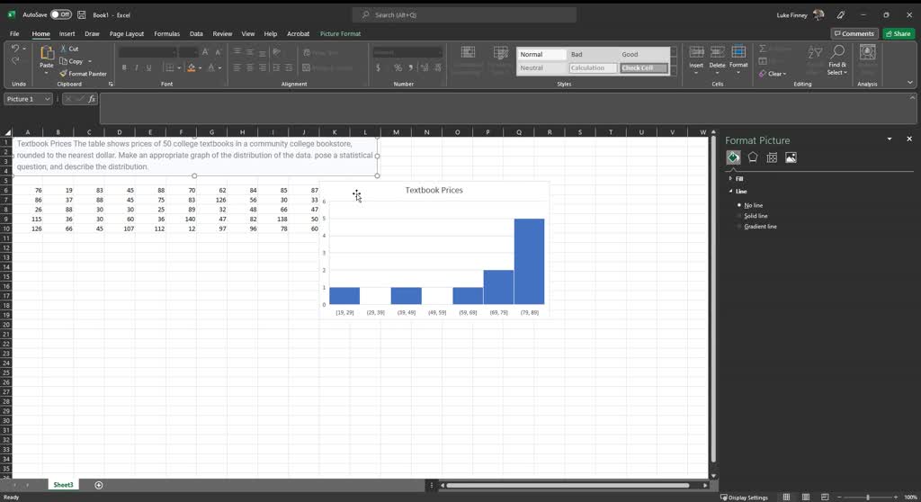 Textbook Prices The table shows prices of 50 college textbooks in a ...