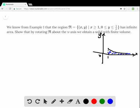 We know from Example 1 that the region = { (x, y) |x ≥1, 0 ≤y ≤(1)/(x ...