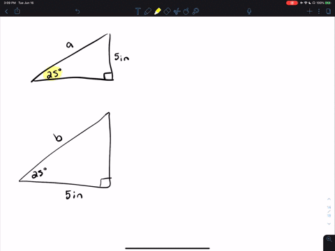 SOLVED:A right triangle contains a 25^∘ angle. (a) If one leg is of ...