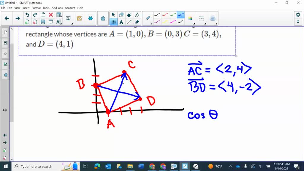 SOLVED:Rectangle Find the measures of the angles between the diagonals ...
