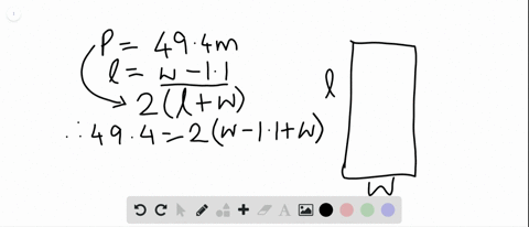 SOLVED:In the following exercises, solve. The length of the rectangle is 1.1 meters less than ...
