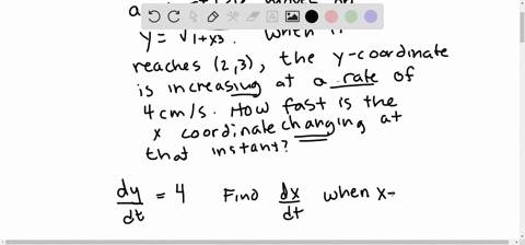 SOLVED: A particle moves along the curve y=√(1+x^3) . As it reaches the point (2,3), the y ...
