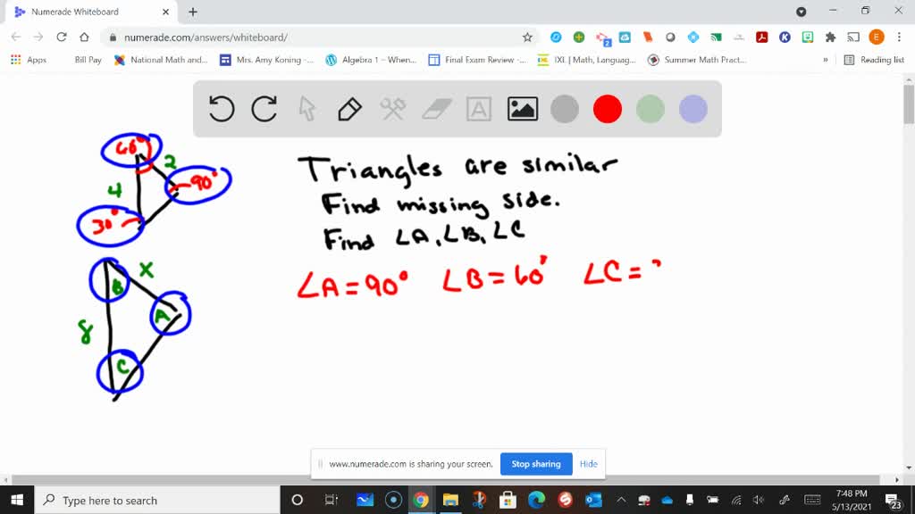 SOLVED: The triangles in each pair are similar. Find the missing length x and the missing angles ...