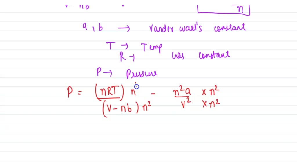 SOLVED:Rewrite the van der Waals equation in the form P=G(θ, V).