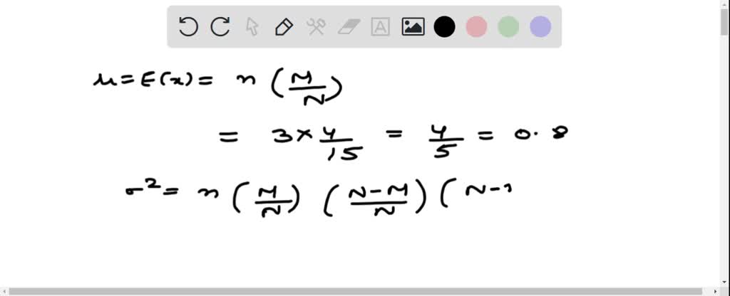 SOLVED:Let x be a hypergeometric random variable with N=15, n=3, and M=4. Use this information ...
