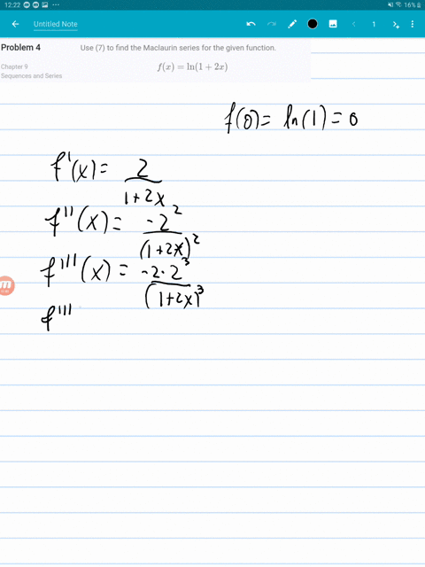 SOLVED:Use (7) to find the Maclaurin series for the given function. f(x)=ln(1+2 x)
