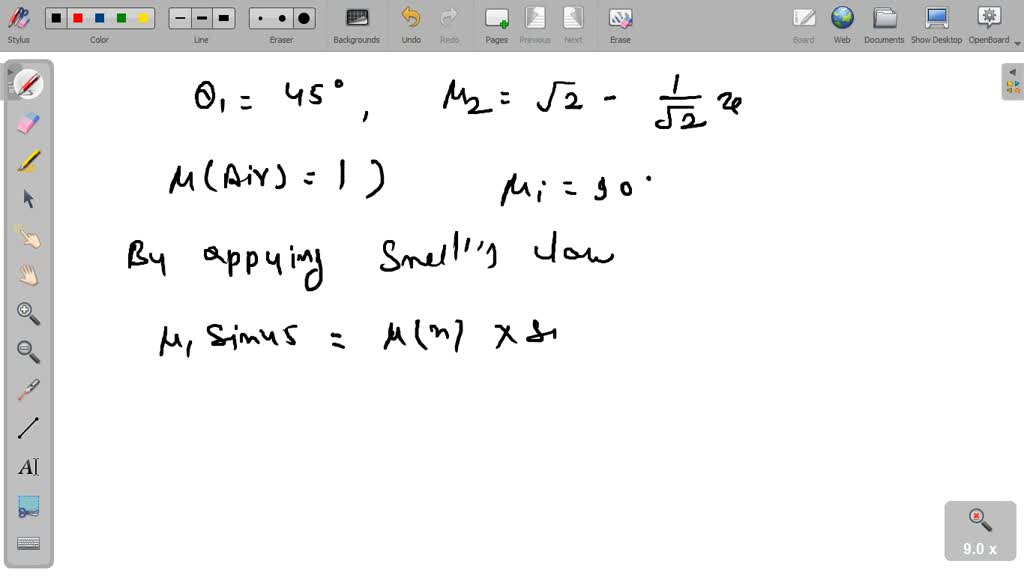 A ray of light enters into a transparent liquid from air as shown in ...