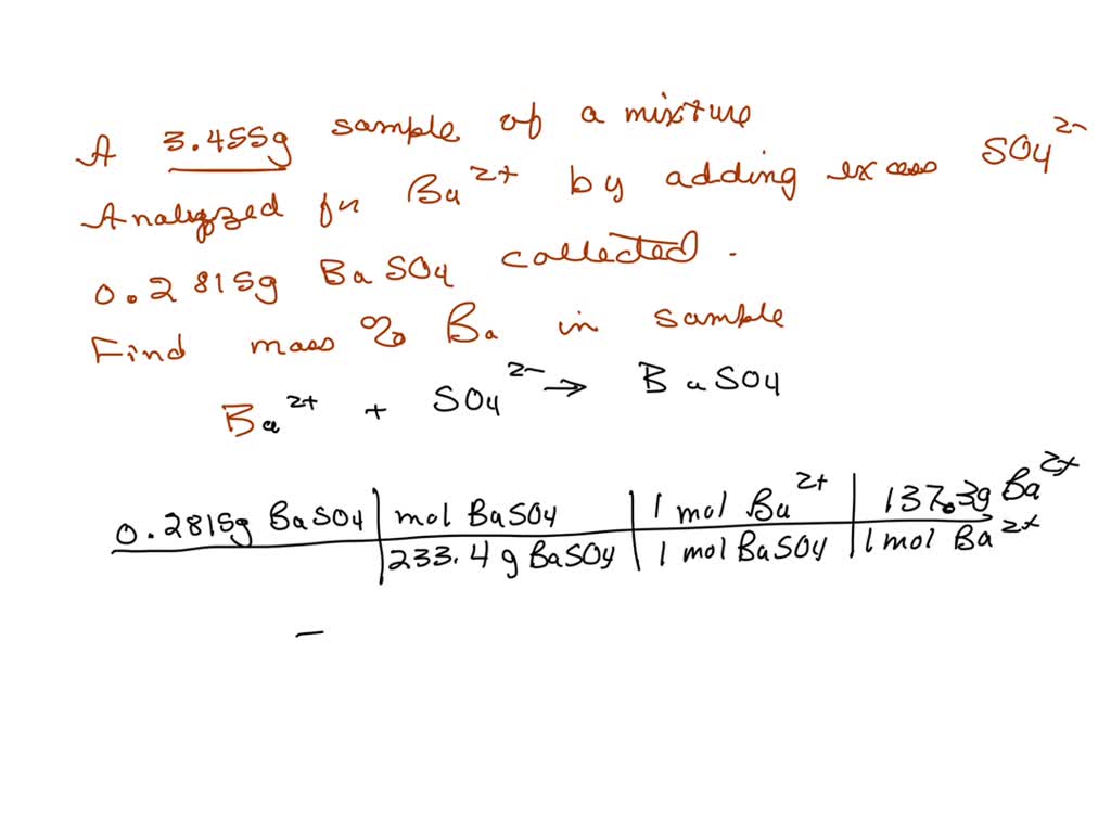 A 6.977 g sample of a mixture was analysed for barium ion by adding a small excess of sulphuric ...