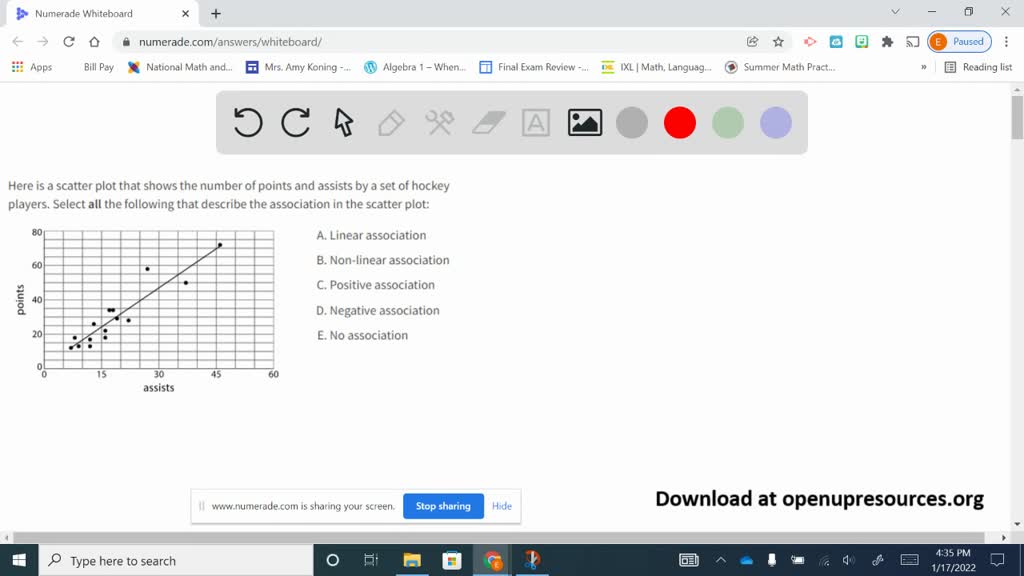 SOLVED:Here is a scatter plot that shows the number of points and ...