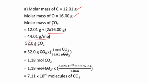SOLVED: A sample of carbon dioxide (CO2) has a mass of 52.0 g a. How ...