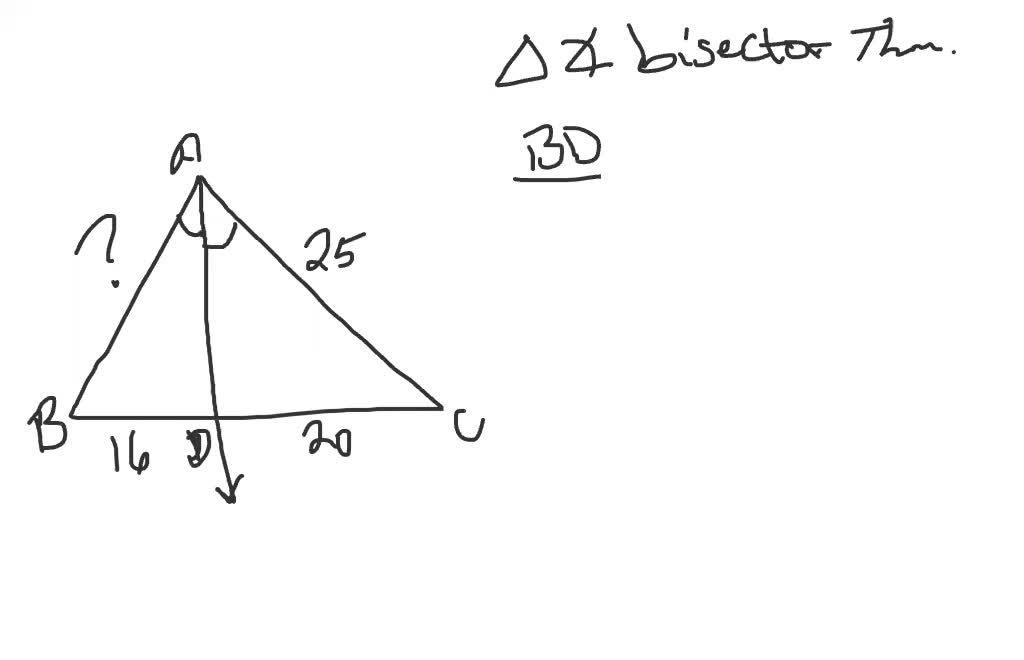 SOLVED:Given: In A B C, A D bisects ∠B A C A B=20 and A C=16 Find: D C ...