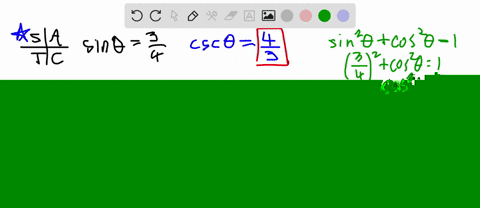 SOLVED:If sin(θ)=(3)/(4), and θis in quadrant II, then find cos(θ), sec ...