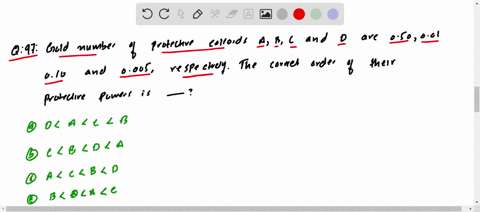 SOLVED:Gold numbers of protective colloids A, B, C and D are 0.50,0.01 ...