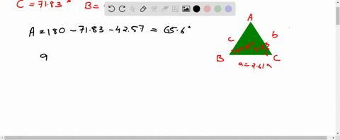 SOLVED:Determine the remaining sides and angles of each triangle ABC. See Example 1. C=71.83^∘ ...