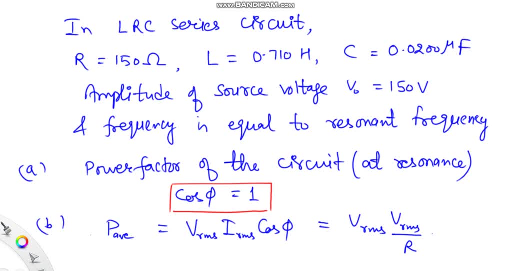 SOLVED: In an L-R-C series circuit, R=150 Ω, L=0.710 H, and C=0.0200 μF. The source has voltage ...