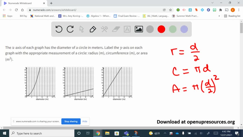 SOLVED:The x-axis of each graph has the diameter of a circle in meters. Label the y-axis on each ...