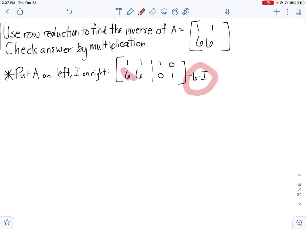 SOLVED:Write the inverses of the matrices in Exercises 6(i) and (vi) as ...