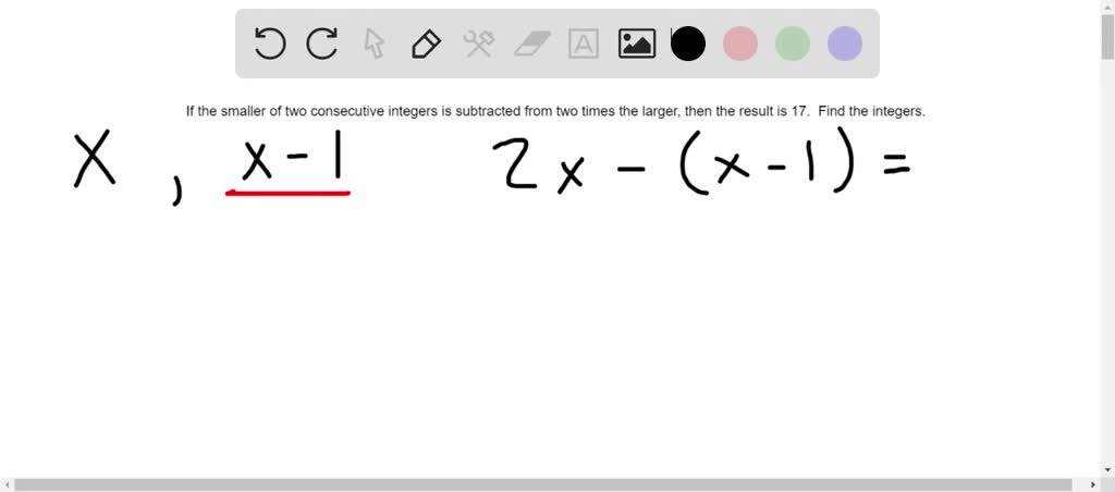 SOLVED:The sum of two numbers is 17 . If twice the smaller number is 1 more than the larger ...
