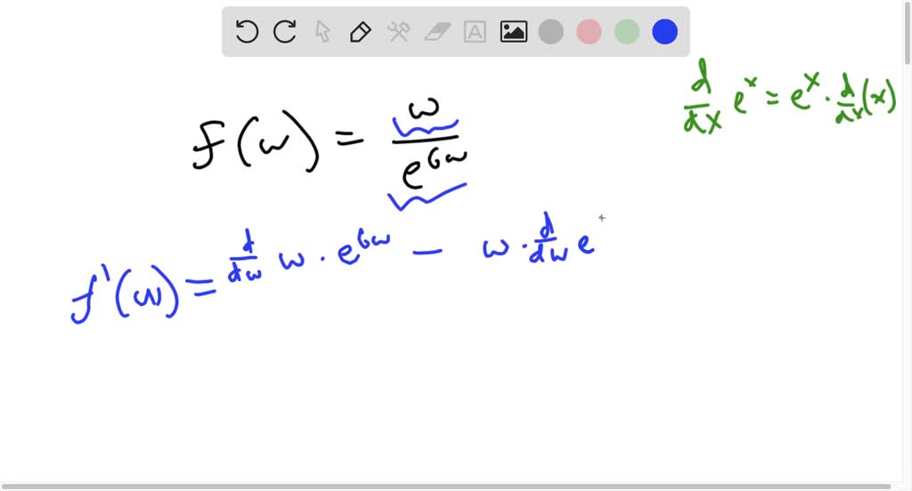 SOLVED:Differentiate each function. f(w)=(w)/(e^6 w) SOLVED:Differentiate each function. f(w)=(w)/(e^6 w)