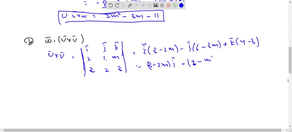 ⏩SOLVED:Consider the following vectors: 𝐮=2 𝐢+𝐣+m 𝐤, 𝐯=3 𝐢+2 𝐣+3 𝐤,… | Numerade