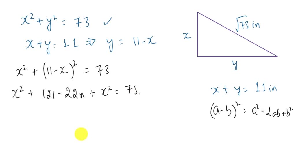 The hypotenuse of a right triangle is √(73) in. The sum of the lengths ...