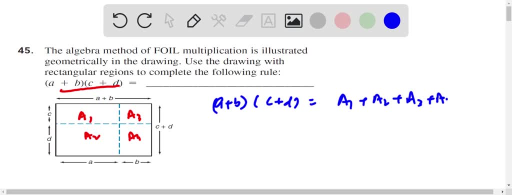 SOLVED:The algebra method of FOIL multiplication is illustrated ...