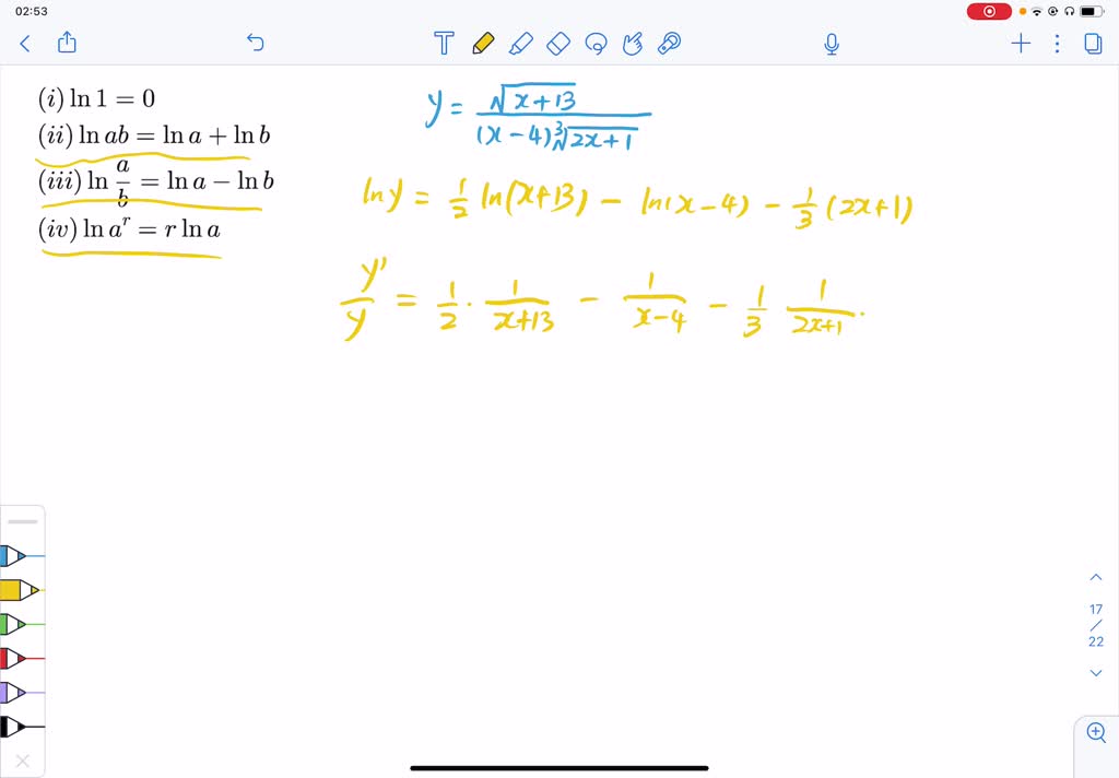 SOLVED:Find d y / d x by logarithmic differentiation (see Example 8 ...